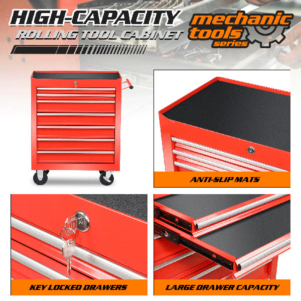 WFX Utility™ 7-Drawer Rolling Tool Chest With Lock, Tool Cart Storage Cabinet Organizer With ...